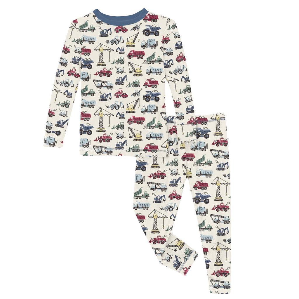 Long Sleeve Pajama Set in Natural Construction Trucks – Doodlebug's ...
