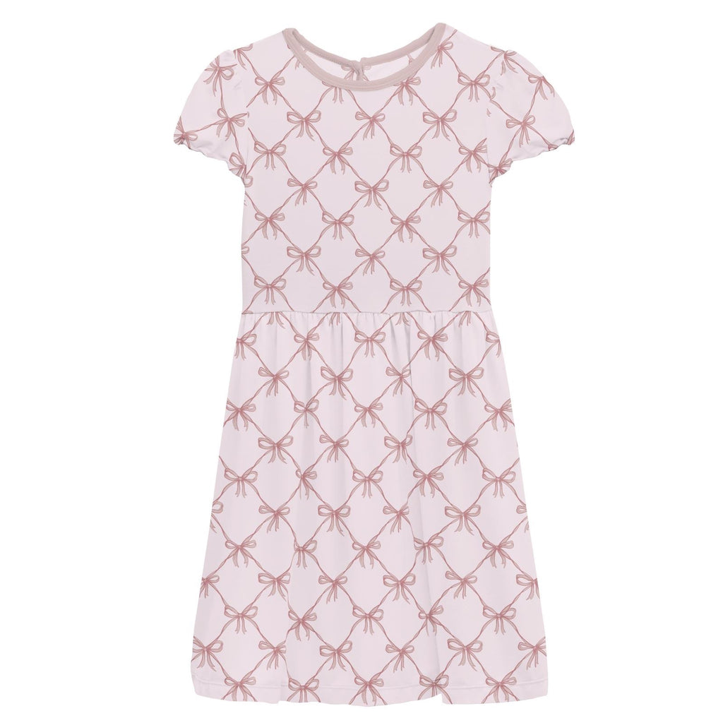 Flutter Sleeve Twirl Dress with Pockets in Shrinking Violet Bow Lattic ...